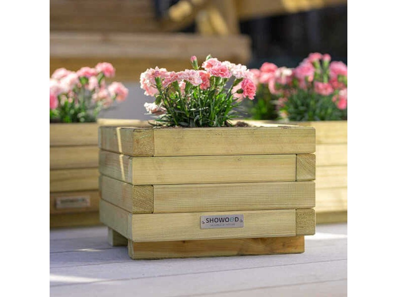 Wooden Square Low Planter 21(H)x30x30cm - Wooden Pots