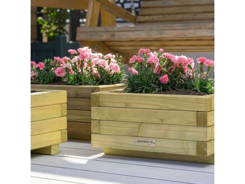 Wooden Square Low Planter 21(H)x30x30cm - Wooden Pots
